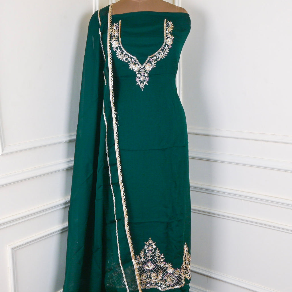 Organza Green Unstitched Suit – CHAWLA SILK STORE